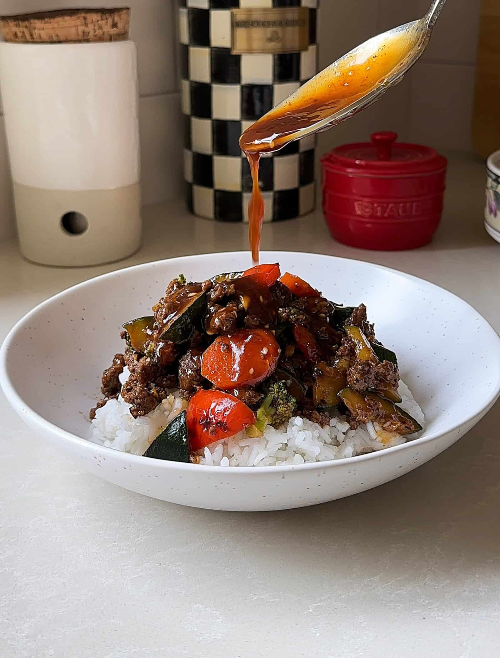 Ground Beef Stir Fry with Spicy Mayo - Sammy Montgoms