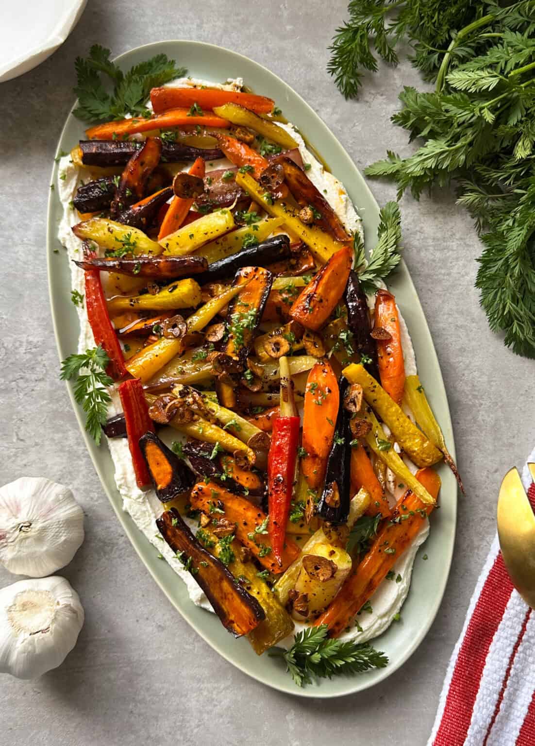 Honey Roasted Carrots with Whipped Feta & Crispy Garlic - Sammy Montgoms